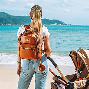 Baby Diaper Bag, Mini Leather Mom Baby Backpack Outdoor Travel Portable Mommy Bag With Diaper Pad, Pacifier Holder