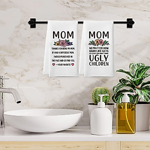 Birthday Gifts for Mom from Daughter, Mothers Day Present for Mom, Best Mom Gifts from Son, Funny Gifts for Mother in Law, 2 Pack Novelty Kitchen Towels for Mom Stepmom
