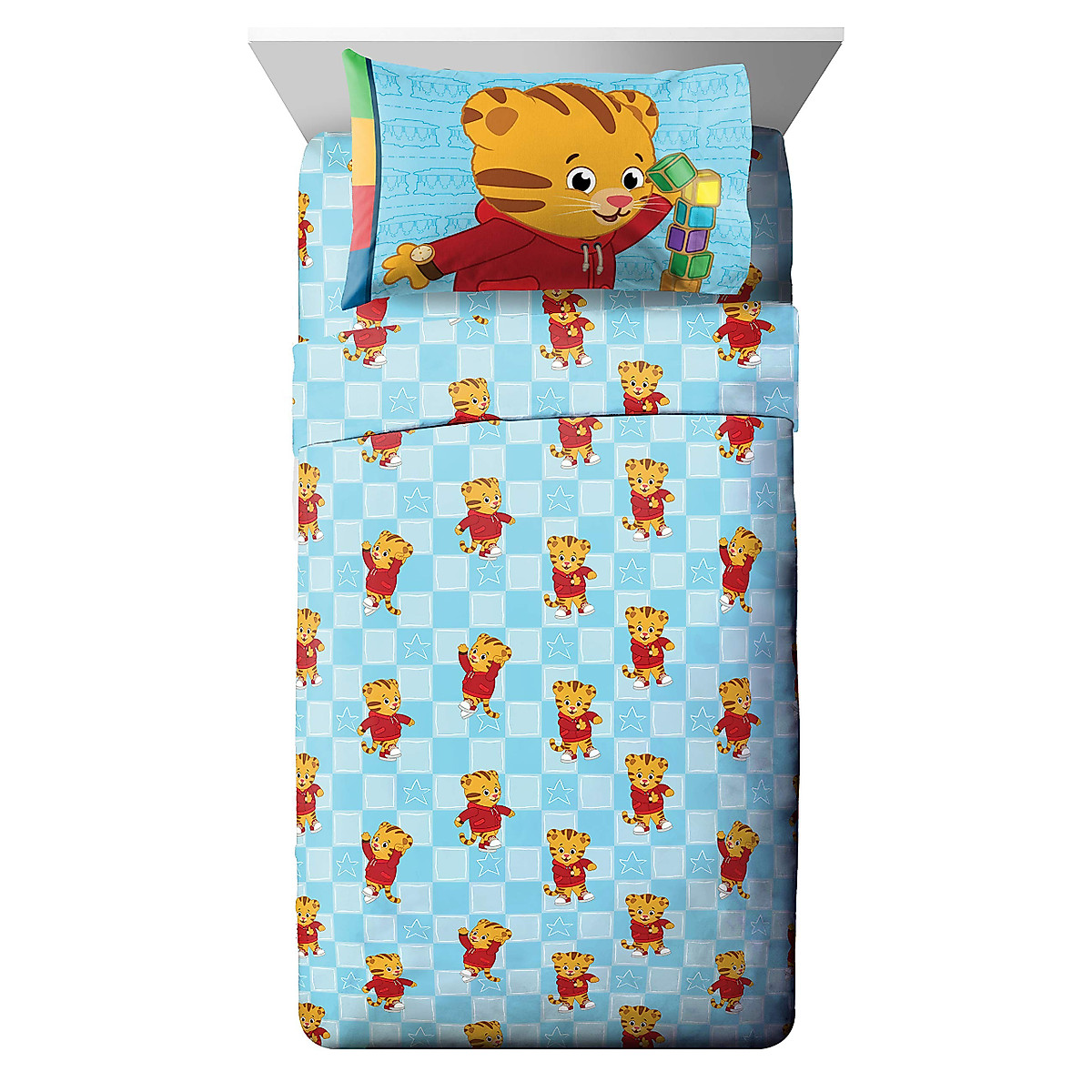 Daniel Tiger's Neighborhood Tiger Trolley 4 Piece Toddler Bed Set – Includes Comforter & Sheet Set Bedding - Super Soft Fade Resistant Microfiber (Official Daniel Tiger's Neighborhood Product)