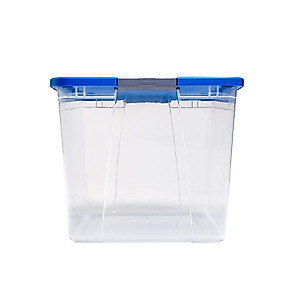 HOMZ X Large 64 Quart Clear Plastic Storage Container with Lid, Snaplock Blue Lid and Grey Latches, 3 Pack