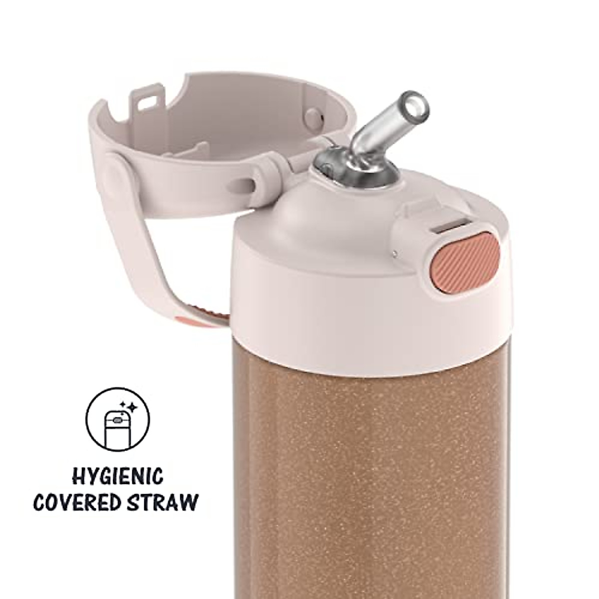 THERMOS FUNTAINER Water Bottle with Straw - 12 Ounce, Rose Gold Glitter - Kids Stainless Steel Vacuum Insulated Water Bottle with Lid