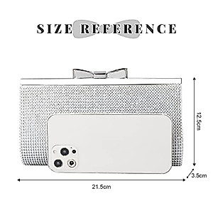 Ynport Women’s Evening Handbags Silver Rhinestone Evening Clutch Crystal Wedding Party Formal Shoulder Bag Purse for Bride