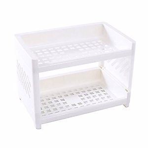 zgs78hh Double Layer Hollow Shelf, Plastic Cosmetics Desktop Finishing Bathroom Accessories Organizer,Storage Rack,2 Tier Shelf Holder, White