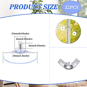 Quzzil Suction Cups with Screws 4 mm Thread Transparent PVC Suction Cup with Screw Hook 2 Inch Diameter Butterfly Wing Nut Clear Sucker Suction Cup with Cap for Kitchens Offices Bathroom (12 Sets)