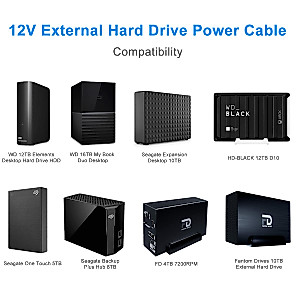 12V AC Power Adapter Supply Cable for Seagate External Hard Drive, HDD External Hard Drive, Seagate Srd00f2, Goflex Freeagent, WD Western Digital My Book External Hard Drive, 5FT Charger Cord