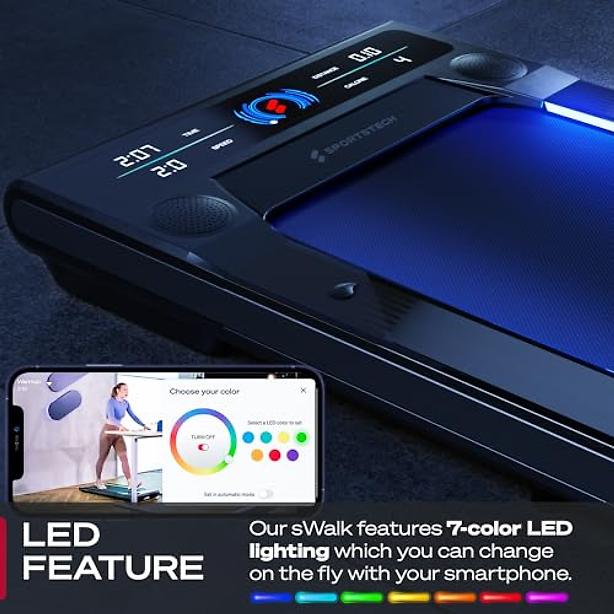 Sportstech Walking Pad Treadmill, Ultra Slim Portable Treadmill, Under Desk for Home & Office with Remote Control, Heart Rate LED Pulse, Fitness Live Workout App, 300 lbs Capacity, No Installation