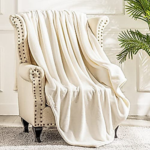 RECYCO Fleece Blanket for Bed, Thick Fuzzy Warm Soft Large Blankets King Size, Ivory White, 108"x90"