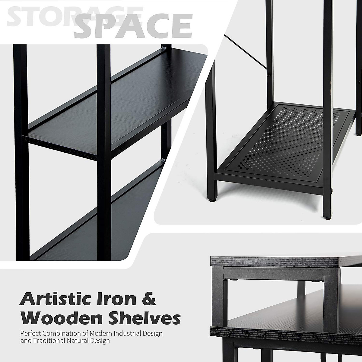 OUTFINE Desk Computer Desk Office Desk with Wodden Drawer, Monitor Stand and Storage Shelves