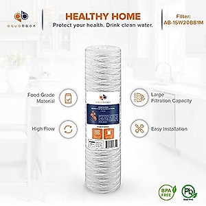 Aquaboon 1 Micron 20" x 4.5" String Wound Sediment Water Filter Cartridge | Whole House Sediment Filtration | Compatible with PC40-20, WP1BB20P, 355222-45, WPP-45200-01, WPP-45200-01, 84650, 4-Pack