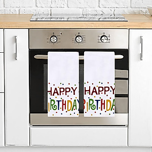 Happy Birthday Kitchen Towels Dish Towels, 18 x 28 Inch Birthday Party Holiday Tea Towels Dish Cloth for Cooking Baking Set of 2