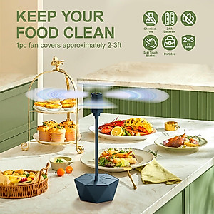 Grete Gotye 2-PC Food Fans for Tables, Outdoor Food Fan, Food Fan with Flexible Goose-Neck Blades, Portable Battery Powered Fan for Home Restaurant Party Picnic Patio (Navy Blue)