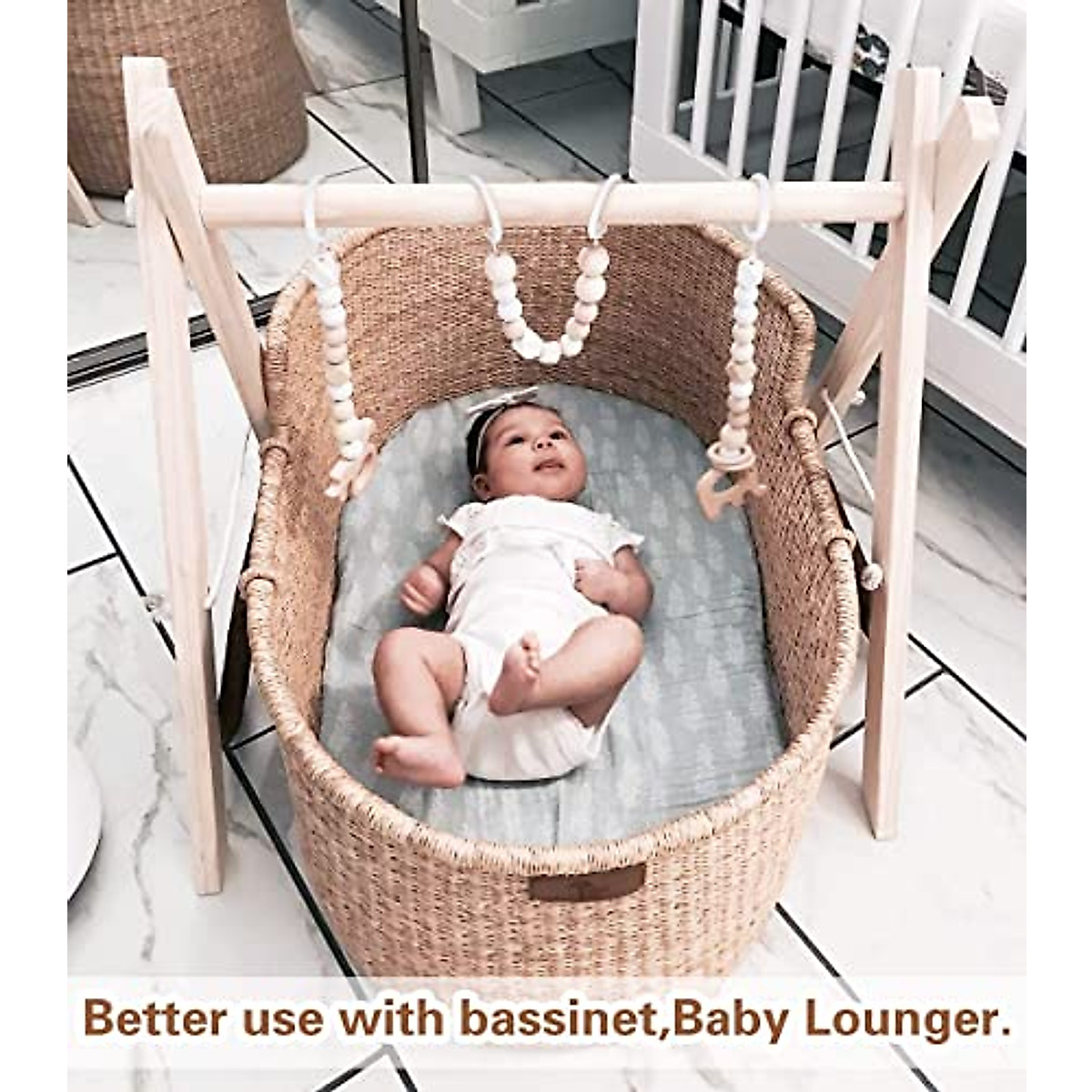 funny supply Wooden Baby Gym with 6 Gym Toys Foldable Baby Play Gym Frame Activity Center Hanging Bar Newborn Gift