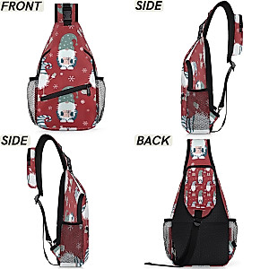 Pardick Sling Bag for Women Men,Christmas Mini Crossbody Backpack Gnome and Snowflakes Shoulder Bag Chest Sling Backpack Anti Thief Chest Bag for Travel,Hiking,Cycling,Camping