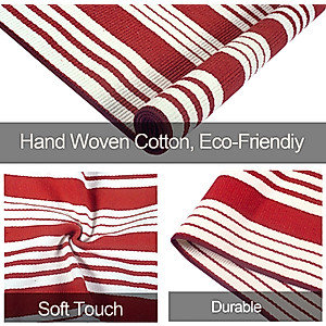Striped Outdoor Rug for Porch 24"x51" Red and White Front Porch Rug Layered Doormat Cotton Woven Washable Throw Carpet for Hallway/Front Steps/Bathroom/Kitchen/Home Entrance