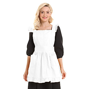 LilMents Retro Adjustable Ruffle Apron Kitchen Cooking Baking Cleaning Maid Costume (White)