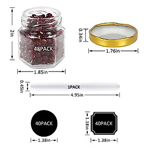 STARSIDE 48 Pack 1.5 oz Hexagon Glass Canning Jars with Gold Lids, Mini Jam Jars for Honey,Sauce,Baby Foods, Wedding Favors,DIY Small Spice Jars. Include 1 Pen and 80 Labels.