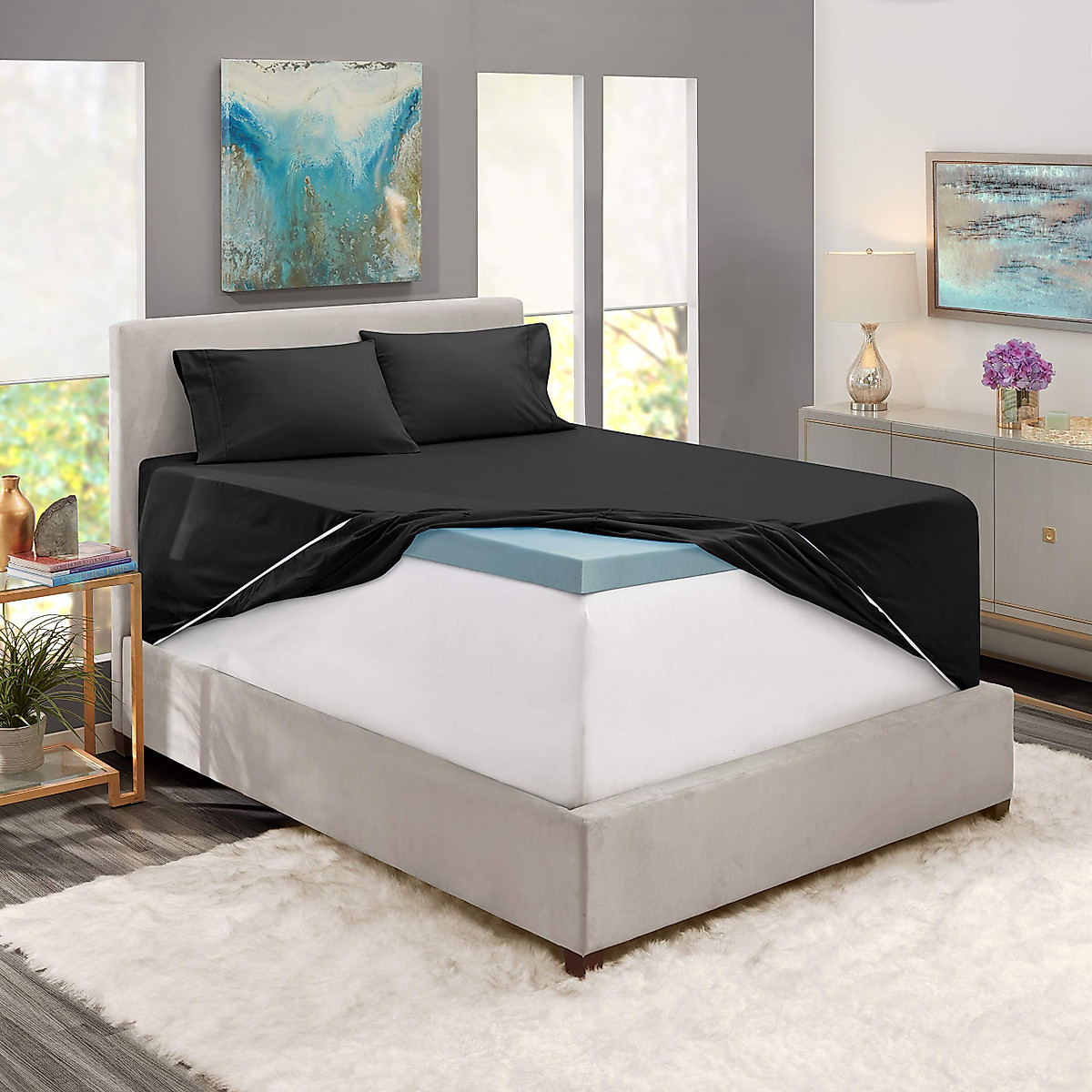 Hearth & Harbor Extra Deep Pocket Sheets - Fits Mattress 18-24 Inches Deep - Extra Deep Pocket Full Size Sheets Sets - 6 Piece Full Size Sheets - Full Sheets Deep Pocket - Black Sheets