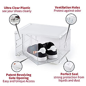 3 Pack Shoe Box Clear Plastic Stackable, Drop Side Sneaker Storage Box Revolving for Sneakerhead, Transparent Acrylic Shoe Display Case for Size 13 White