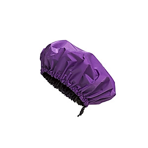 Glow by Daye Satin Lined Shower Cap, Adjustable and Waterproof with Satin Interior for Hair Protection, Large, Purple Rain
