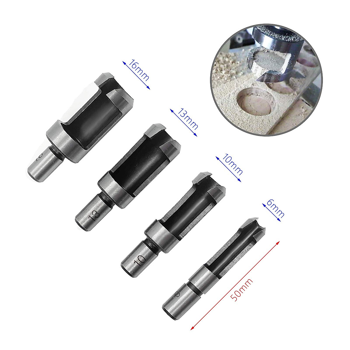 8pcs Carbon Steel Wood Plug Cutter Set,1/4” 3/8” 1/2” 5/8” Barrel Cork Tenon Hole Saw Cutting Tool Drill Bit for Woodworking