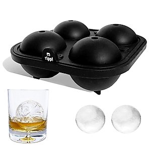 Rippl Ice Sphere Tray - Silicone Ice Tray with 4 Cavity Sphere Ice Cube Mold - Will Make Big Ice Spheres For Whiskey - In Black