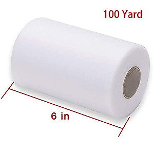 ZKC Tulle Fabric Rolls, 6 Inch x 100 Yards (300 feet) Tulle Spool for Wedding Party Decorations Gift Bow DIY Craft Tutu Skirt (White)
