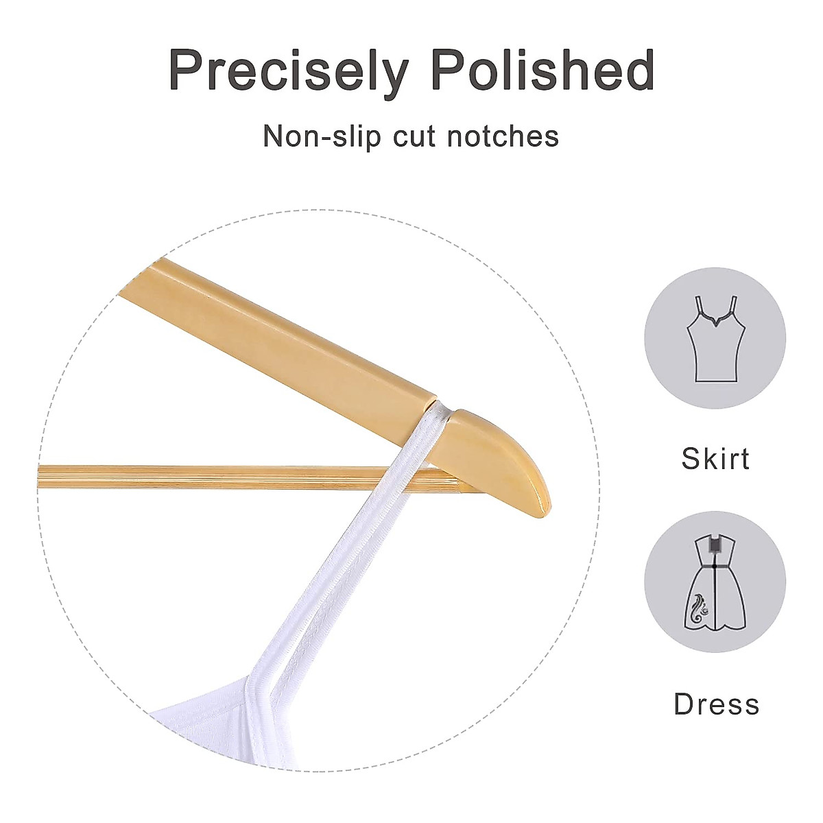 TOPIA HANGER Wooden Hangers 30 Pack, Natural Wood Clothes Hangers, Durable Coat Hanger with 360-Degree Rotatable Hook, Non-Slip Pants Bar and Shoulder Notches for Camisole Tops-CT34N30