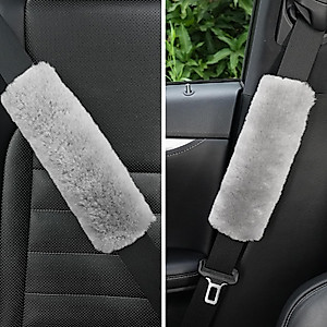 JUSTTOP Car Sheepskin seat Belt Cover pad, 2-Pack Seatbelt Cushion for A More Comfortable Driving,Seatbelt Covers Shoulder Strap Covers Harness Pad for Car Interior Accessories(Grey)