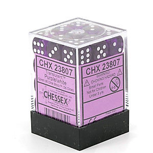 Chessex Dice D6 Sets: Purple with White Translucent - 12Mm Six Sided Die (36) Block of Dice