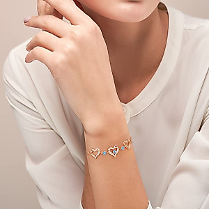 CDE Forever Love Heart Charm Link Bracelet for Women, 925 Sterling Silver Birthstone Bracelet Mother's Day Gift Anniversary Birthday Jewelry Gifts for Women Wife Her Girlfriend