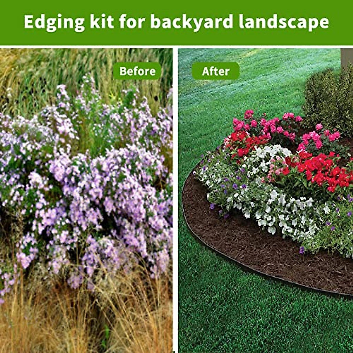 AGTEK 46FT Plastic Landscape Edging Kit 1.5in. Height No-Dig Garden Edging Border Lawn Edging Roll for Flower Bed Lawn Yard, Black with 42 Spikes