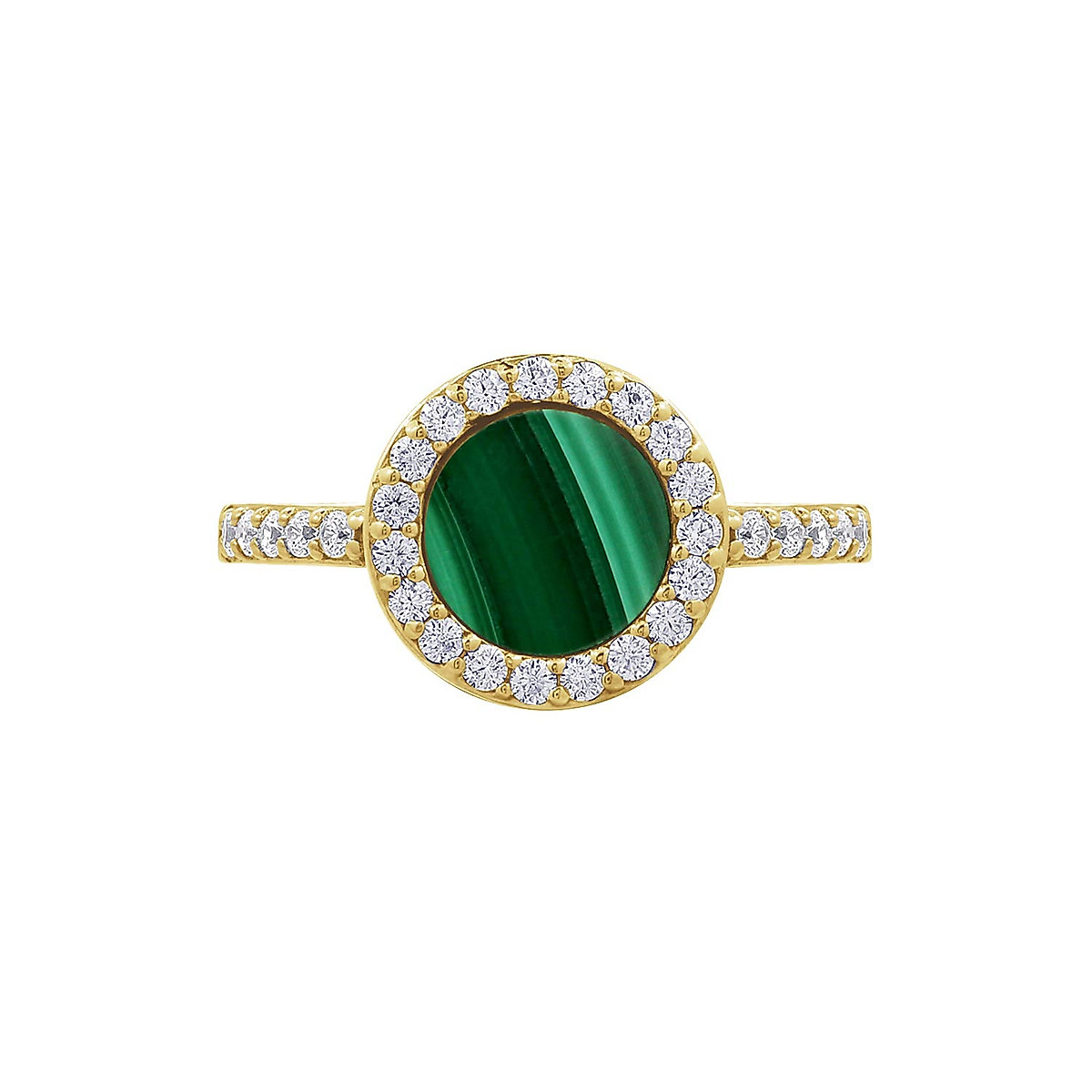 KIERA 14K Yellow Gold Clad Sterling Silver Round Halo Malachite Ring, Size 7