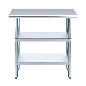 36" Long X 14" Deep Stainless Steel Work Table with 2 Shelves | Metal Food Prep Station | Commercial & Residential NSF Utility Table