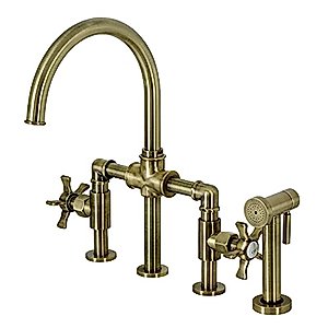 Kingston Brass KS2333NX Hamilton Bridge Kitchen Faucet, Antique Brass, 13.88 x 8.06 x 14.19