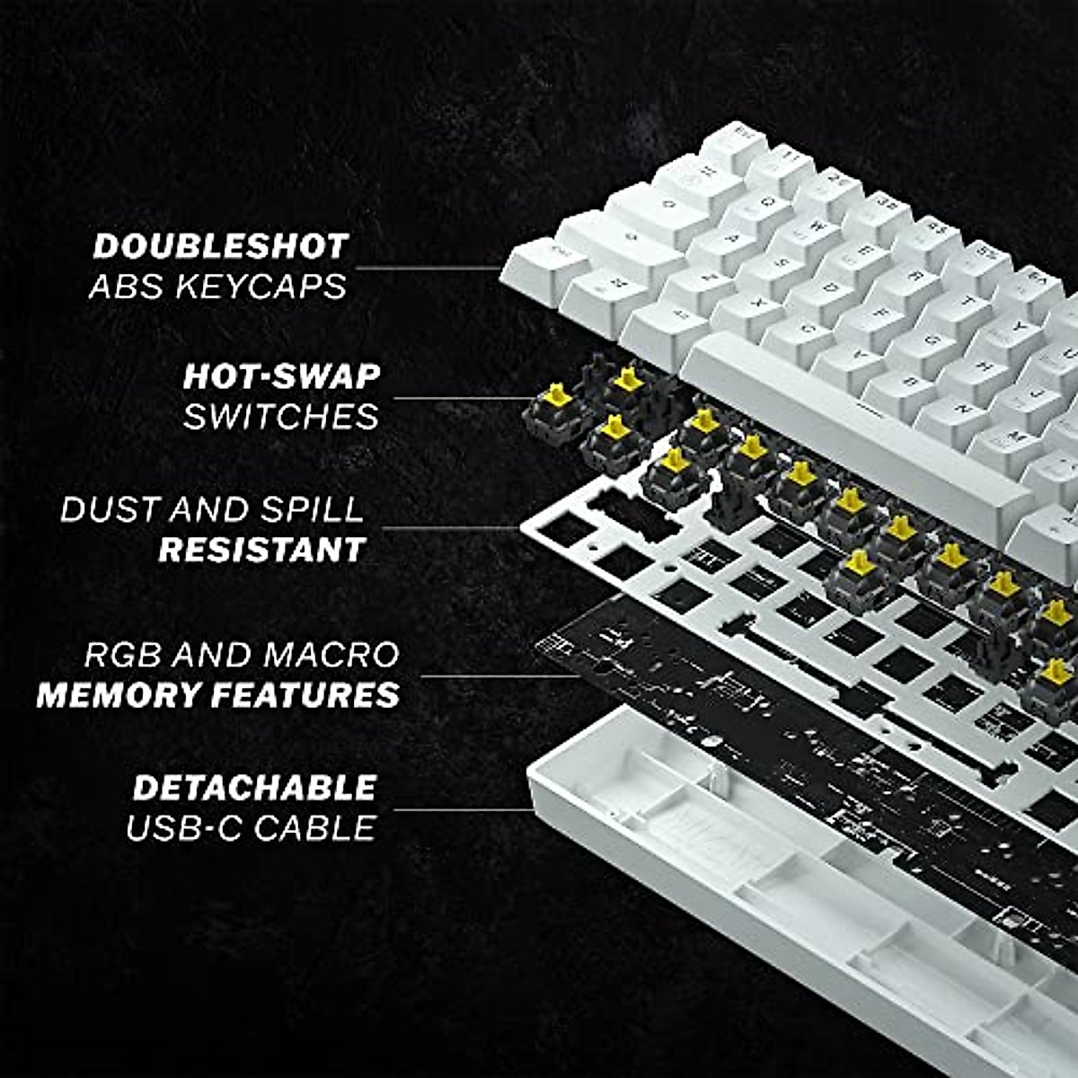 Mizar MZ60 Luna Mechanical Gaming Keyboard | 60% Keyboard 62 Key ANSI US Layout | RGB LED Backlit | Anti Ghosting NKRO | Progammable Macro Keys | Hotswap Gateron Optical Blue Switches | White
