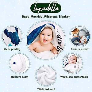 Baby Monthly Milestone Blanket Boy- Extra Soft, Large (60"X40") Thick Fleece - Baby Growth Chart Blanket - Baby Age Blanket - Baby Month Blanket boys- Nursery Decor for newborns - Includes Photo Album