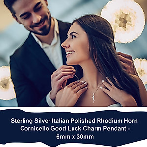 Sterling Silver Italian Polished Rhodium Horn Cornicello Good Luck Charm Pendant - 6mm x 30mm - Italian Horn Necklace for Women Men - Protection Charm