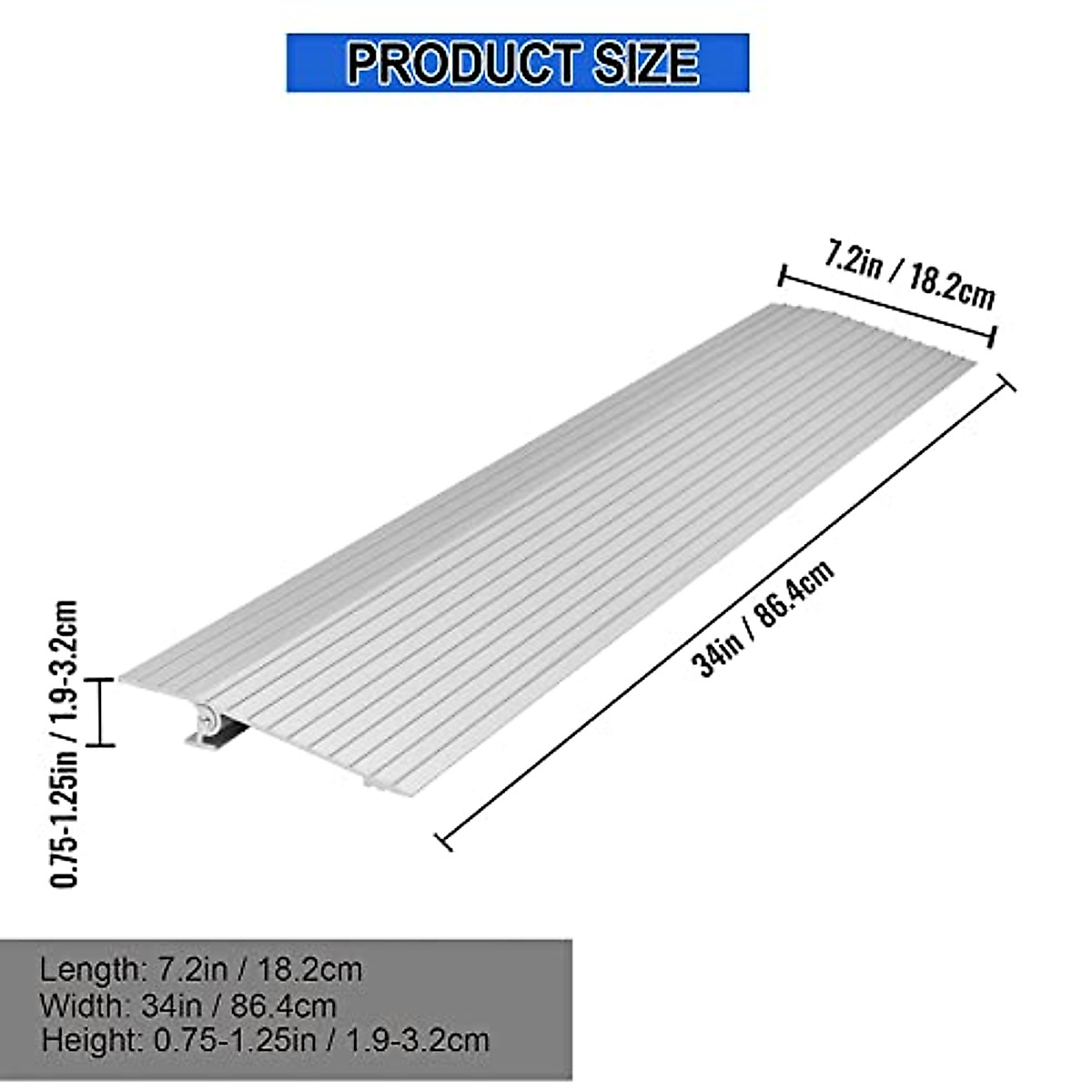 Sidasu Door Threshold Ramp 1" Rise Threshold Ramp for Wheelchairs High Aluminum Threshold Ramp for Wheelchairs Maximum Load of 810lbs for Wheelchair Scooters Power Chairs Walkers