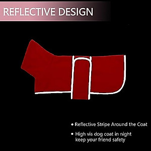 Dachshund Coats Sausage Dog Fleece Coat in Winter Miniature Dachshund Clothes with Hook and Loop Closure and high vis Reflective Trim Safety - Red - XS