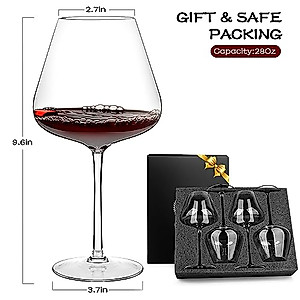 Chouggo Super Large 28Oz Wine Glasses Set of 4, Hand Blown Crystal Red Wine or White Wine Burgundy Glass, Hand Crafted by Artisans - Gifts for Women, Men, Wedding, Anniversary, Christmas, Birthday