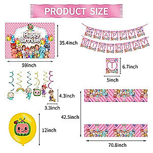 Pink Cartoon Party Decorations, Birthday Party Supplies Party Kit for Girls Include Happy Birthday Banner, Backdrop, Balloons, Cake Topper, Hanging Swirls, Stickers, Tablecloth