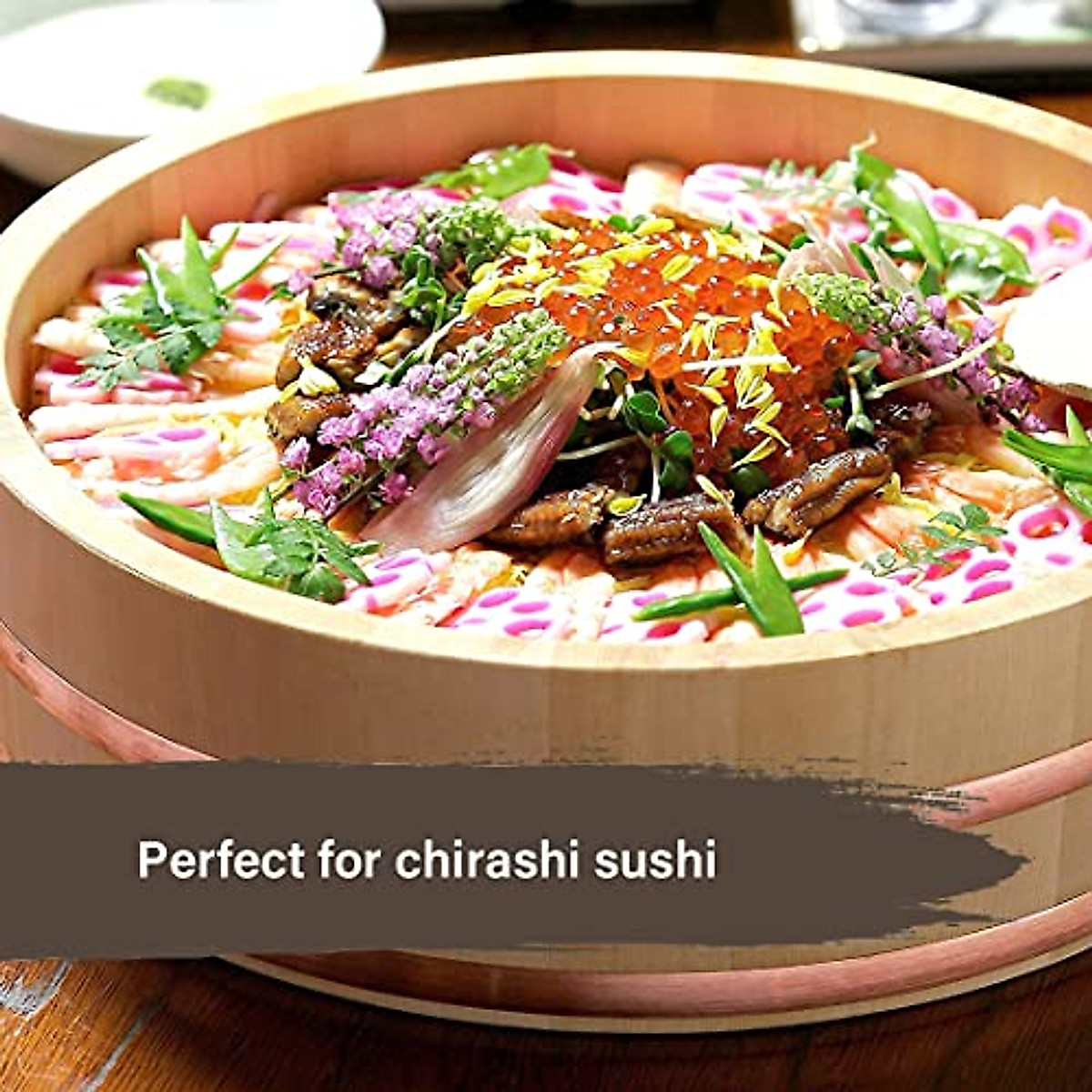 TIKUSAN Wooden Hangiri Sushi Rice Mixing Tub Copper Band Made in Japan Made of Sawara Cypress Sushi Rice Bowl Sushi Oke (10.6" (27cm))