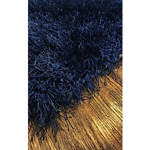 Brilliant Shag Navy Rug - Indoor Home Living Room Carpet, Size: 7'6" x 10'3", Soft, Plush Rug