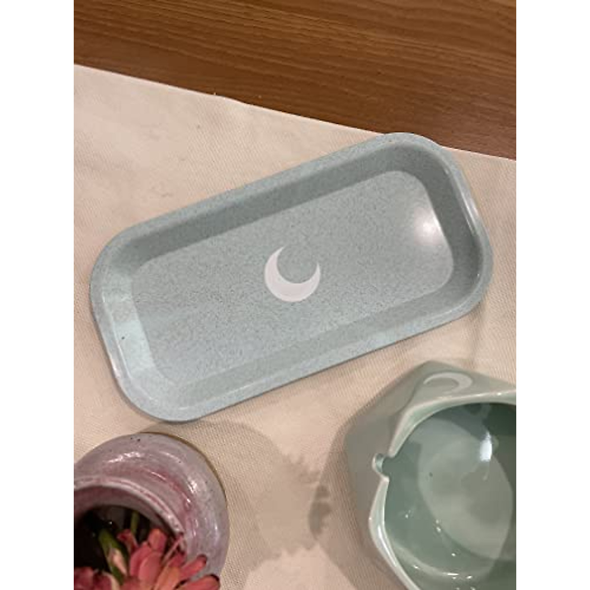 Brando Moon Small Tray - Green Lightweight Bio Tray - Made from Plants - Eco Friendly Low Carbon Kitchen Tool - Curved Edges and Smooth Surface - Travel Size 8 x 4.1 inches