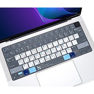 Keyboard Cover with MAC OS Shortcut Hot Keys for Apple MacBook Pro 14 inch A3112 A3401 A3185 A2442 A2918 A2992 2024 2023/Pro 16 inch A3403 A3186 A2991 M4 M3 M2,MacBook Air 13.6" 15.3" Skin-Blue&White