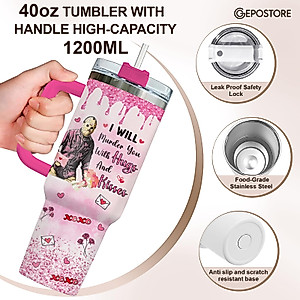 GEPOSTORE Valentines Gifts for Him Her, Horror Character 40 Oz Tumbler with Handle, Scary Tumblers Cup, Movie Characters Mug, Gifts for Movies Fan