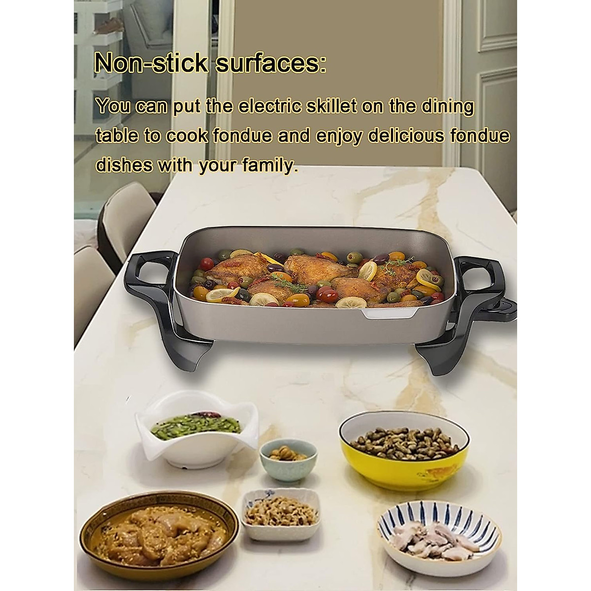 ReLdas Electric Skillet with Lid, Non-Stick, Electric Frying Pan Extra Large 16-Inch Skillet, Ceramic, Adjustable Temperature, Cool-Touch Handle