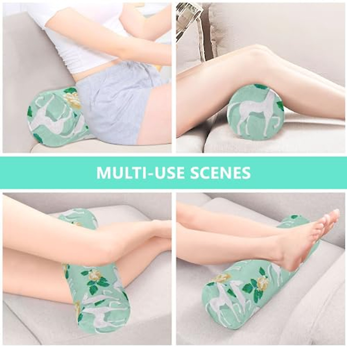 xigua Funny Flower Horse Neck Roll Pillow for Neck Relief with Removable Washable Cover - Memory Foam Round Cylinder Bolster, Ergonomically Designed for Head, Neck, Back, and Legs