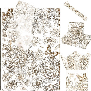 Bolsome 100 Sheets 20 * 14 Inches Vintage Floral Tissue Paper Rose Flowers Butterfly Wrapping Tissue Paper Decorative Tissue for Wedding Bridal Shower DIY Craft (Coffee)