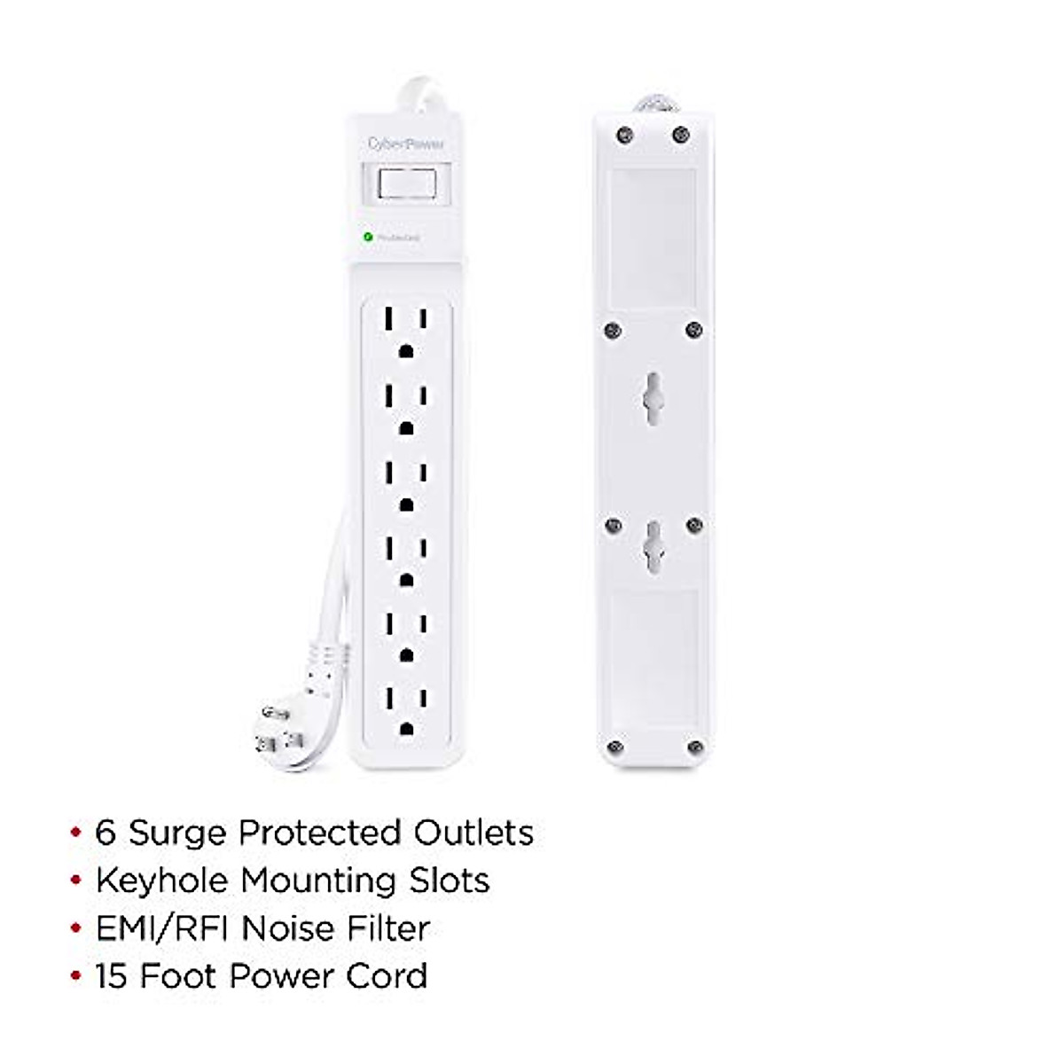 CyberPower B615 Essential Surge Protector, 1500J/125V, 6 Outlets, 15 ft Power Cord, White